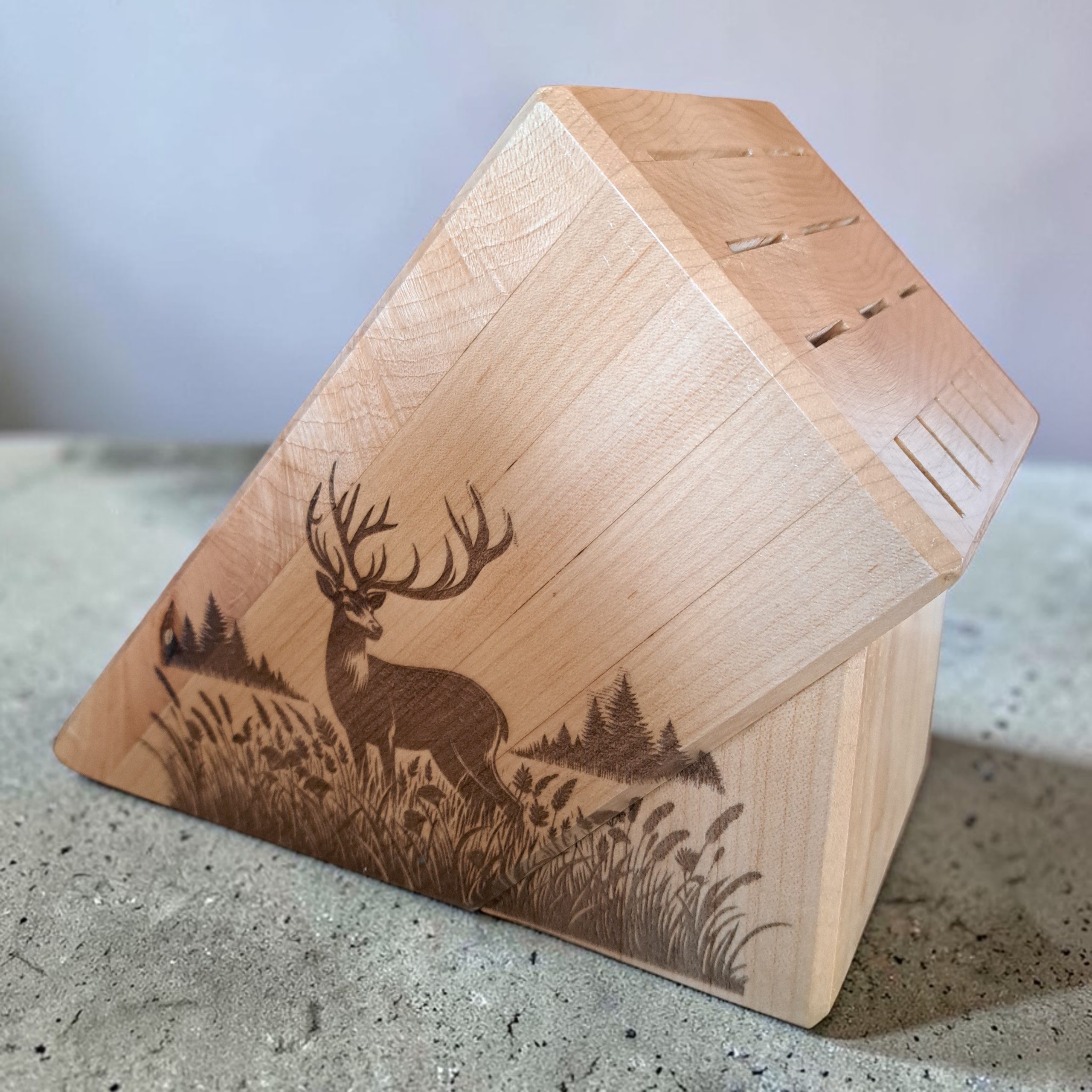 Hard Maple Knife Block with Deer Engravings - Handmade - Homestead ...